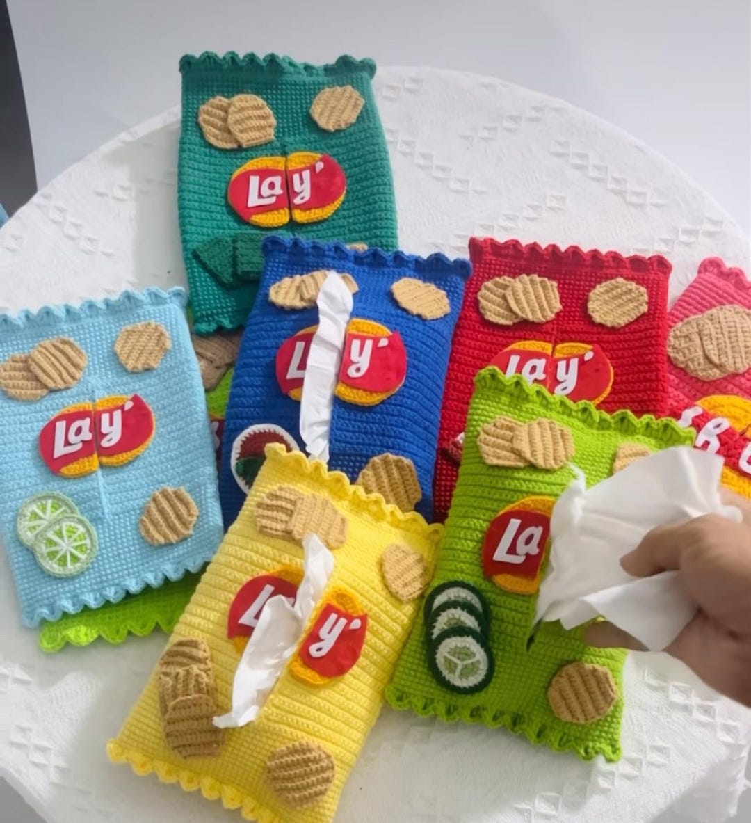 Handmade Crochet Tissue Box Cover, Fun Chips Tissue Case - Etsy