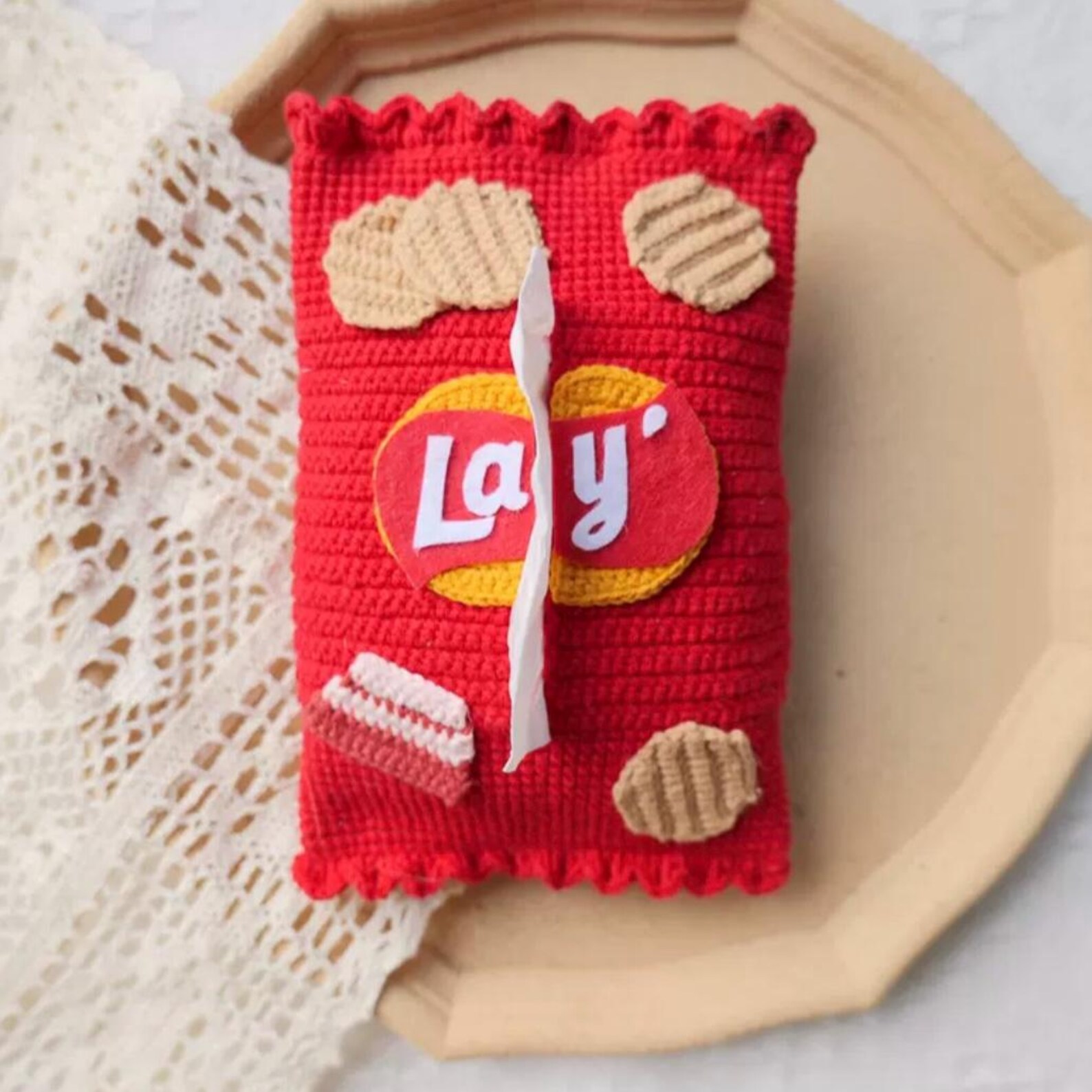Handmade Crochet Tissue Box Cover, Fun Chips Tissue Case - Etsy