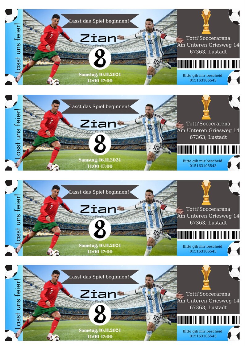 Footbal Ticket Invitation for Boys Who Love Messi and Ronaldo - Etsy
