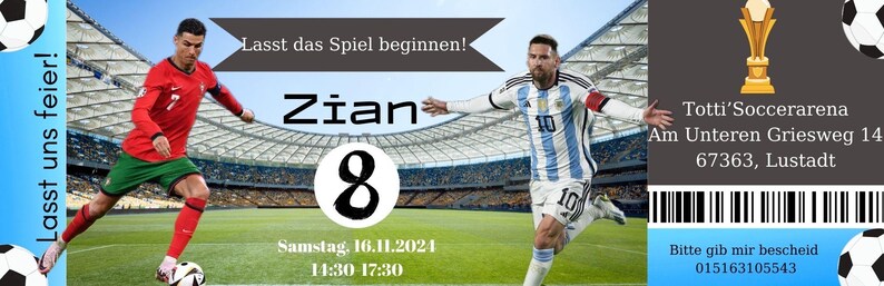 Footbal Ticket Invitation for Boys Who Love Messi and Ronaldo - Etsy