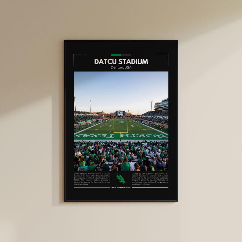 Datcu Stadium Print North Texas Mean Green Poster Vintage NFL Print ...