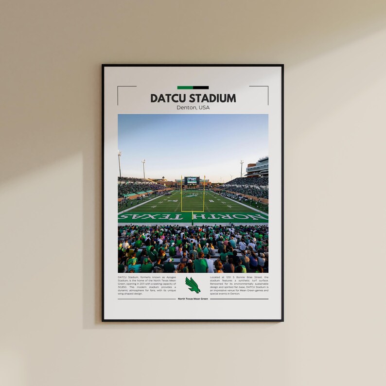 Datcu Stadium Print North Texas Mean Green Poster Vintage NFL Print ...