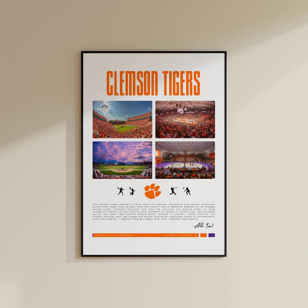 Clemson Tigers Poster | Vintage College Sports Print | Football ...