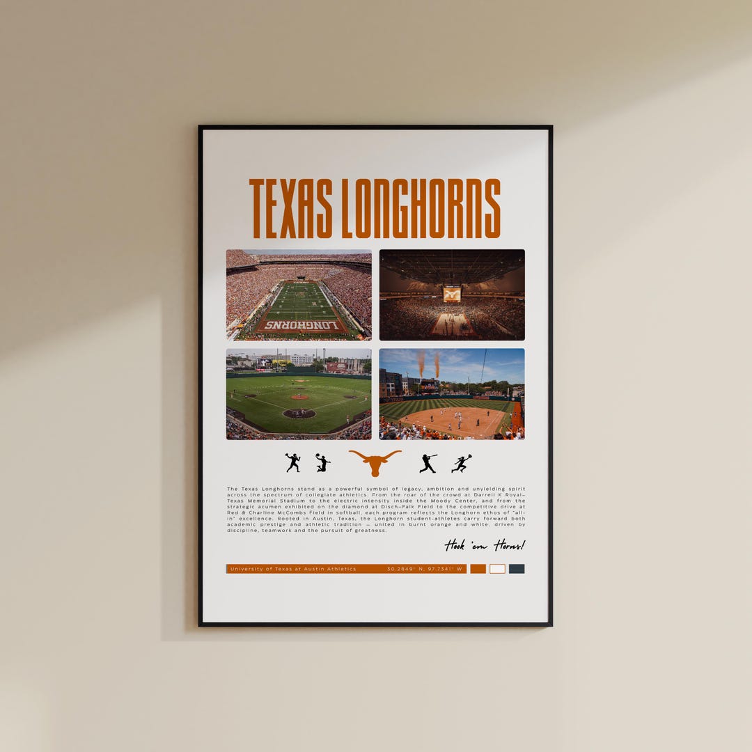 Texas Longhorns Poster | Vintage College Sports Print | Football ...