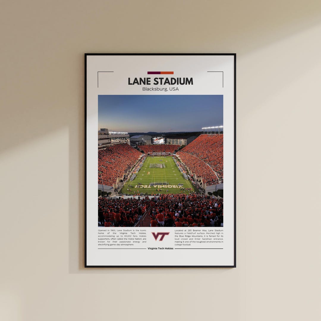 Lane Stadium Print Virginia Tech Hokies Poster Vintage NFL Print ...