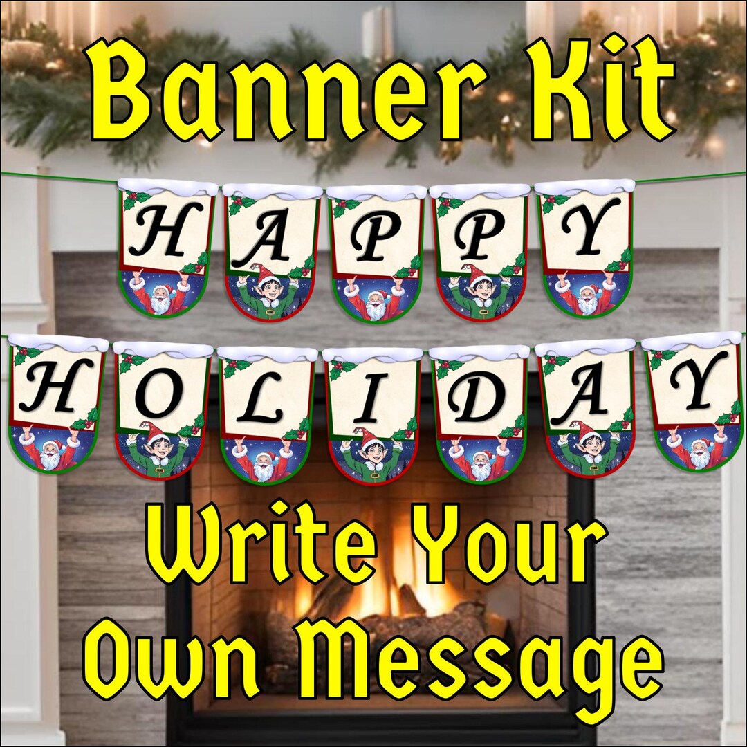 Christmas Santa and Elf Themed Party Banner Kit - Write Your Own Custom ...