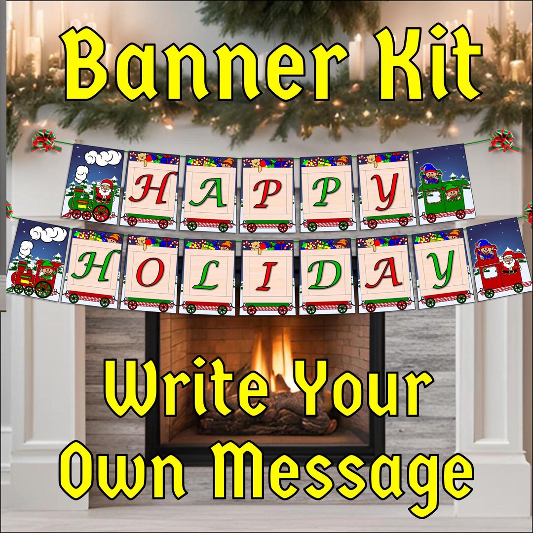 Christmas Santa and Elf Toyland Train Party Banner Kit - Write Your Own ...