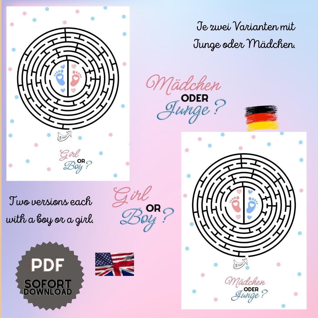 Gender Reveal Labyrinth Digital Download PDF Boy or Girl Gender Reveal ...
