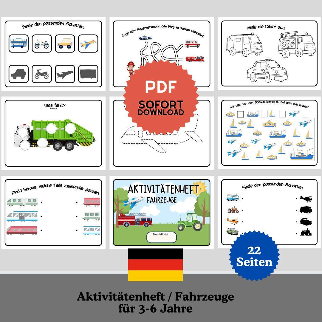 Vehicles Activity Book for Children | DIY Quiet Book / Busy Book | PDF ...