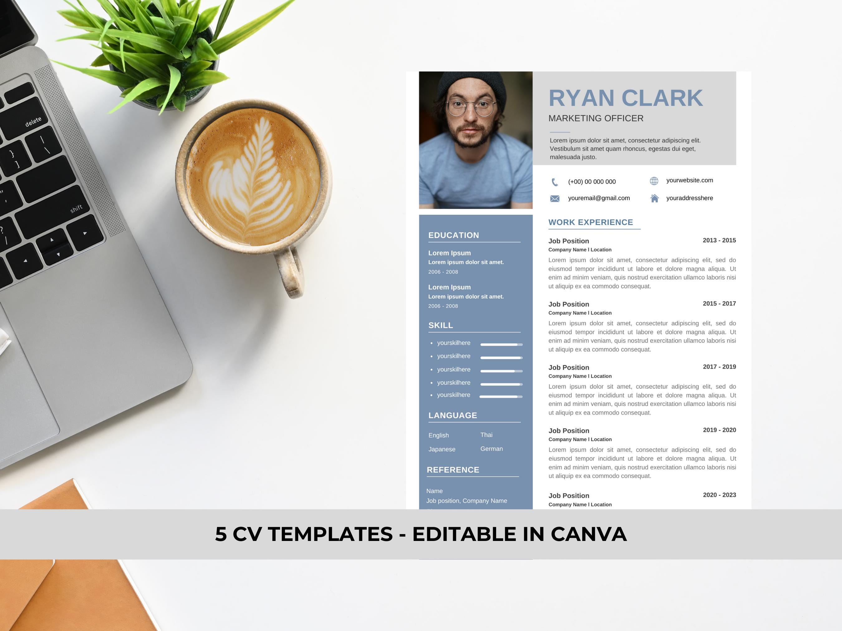 Resume Template Canva|cv Template| CV Template With Photo| Editable ...