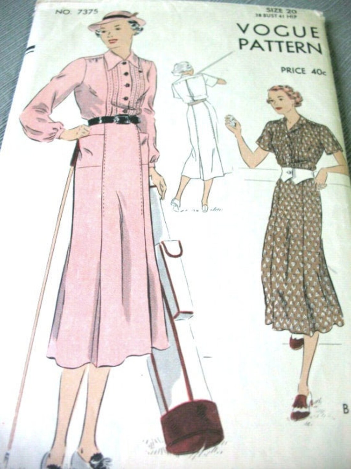 1930s Dress Pattern Vogue 7375 Vintage 30s Sewing Pattern Bust 38 ...