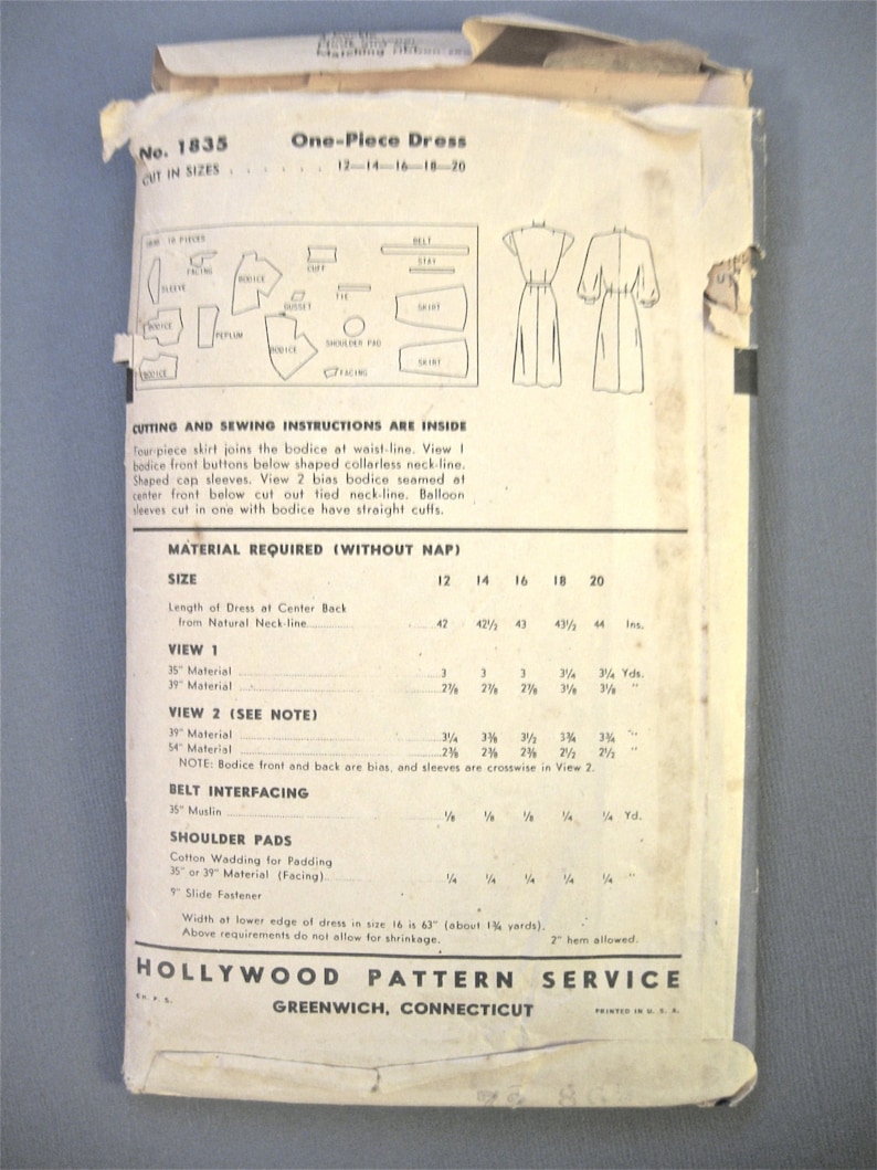 1940s Hollywood 1835 Vintage Sewing Dress Pattern Bust 32 Inches - Etsy