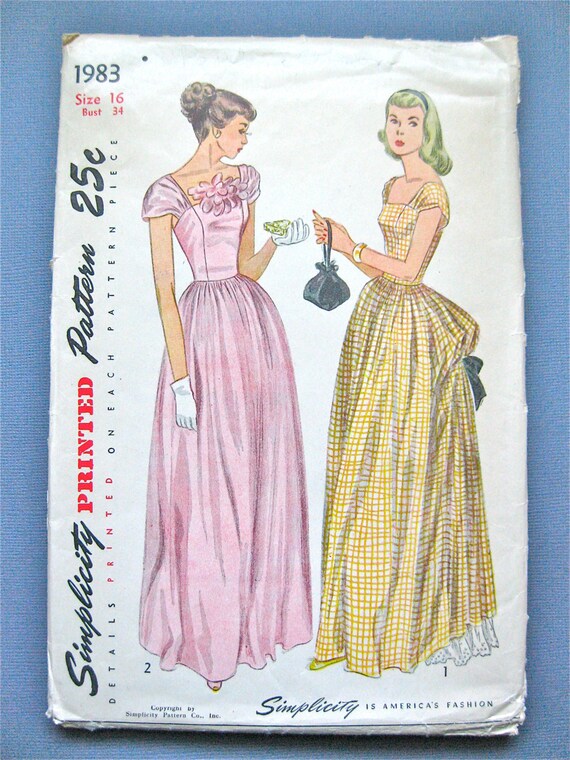 Simplicity 1983 Vintage 1940s formal gown sewing pattern. | Etsy