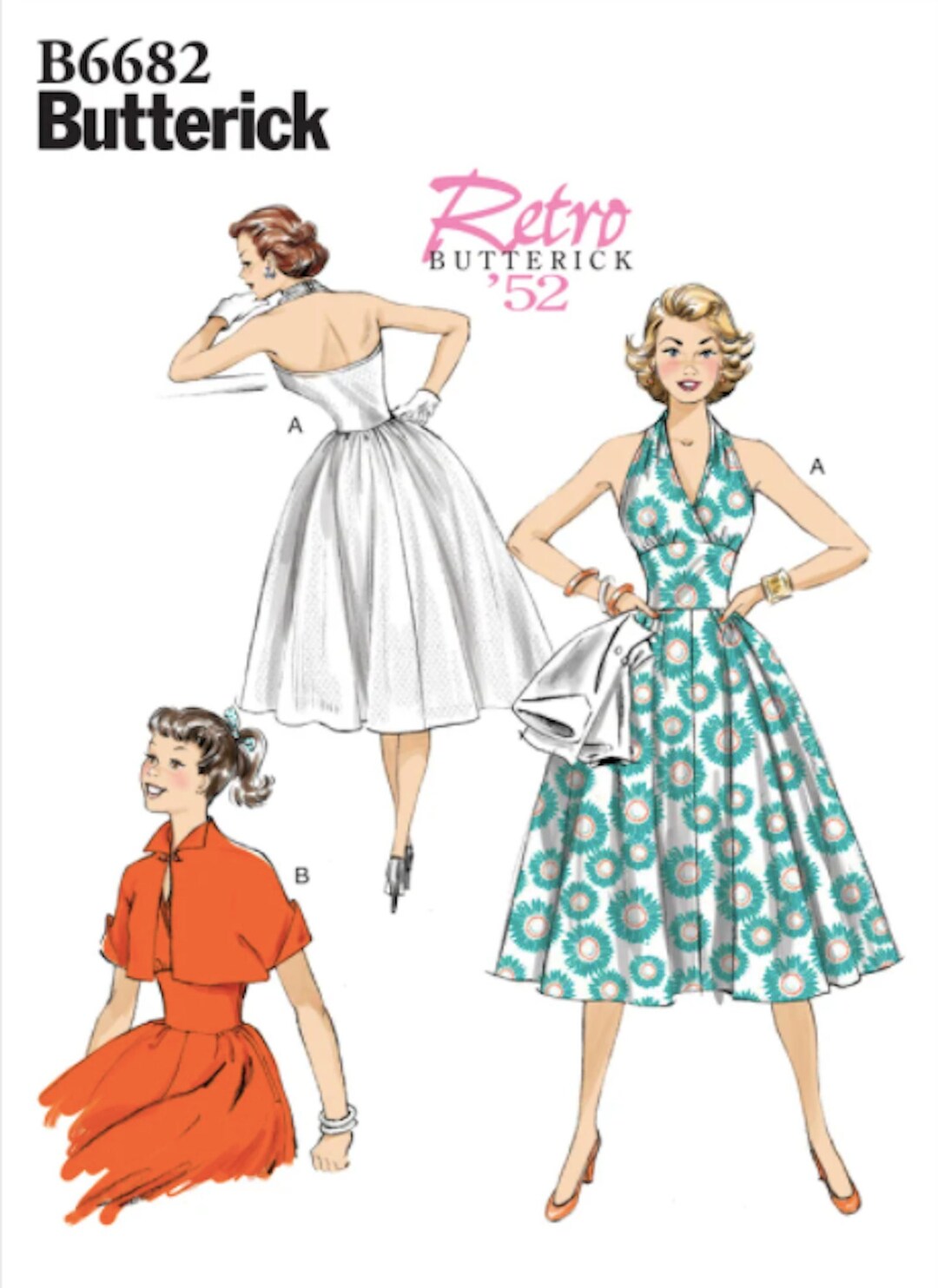 1950s Halter Dress Pattern and Bolero Butterick B6682 Misses' Retro '52 ...