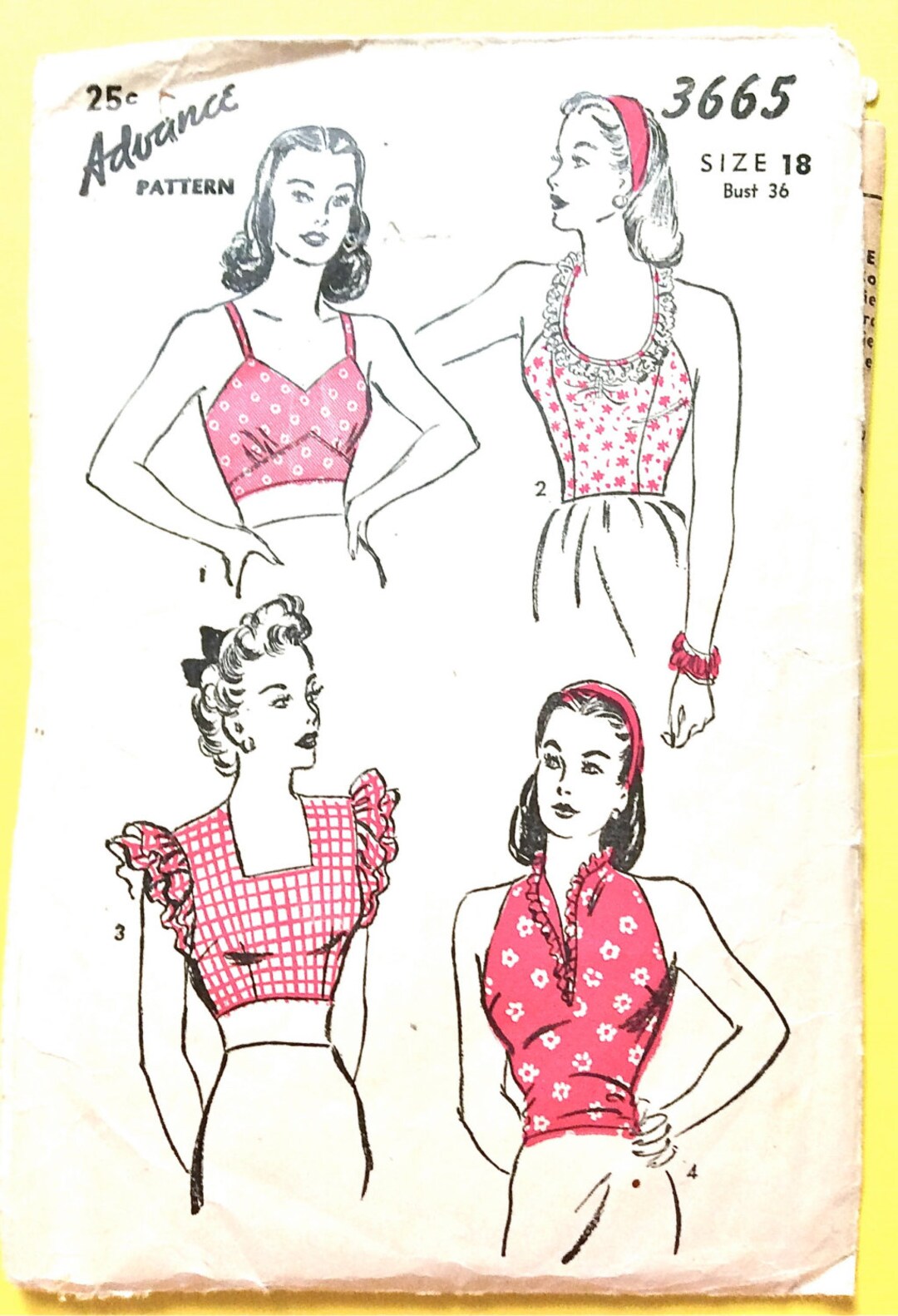 MISSING ONE PIECE 1940s Halter Tops Midriff Tops Advance 3665 Vintage ...