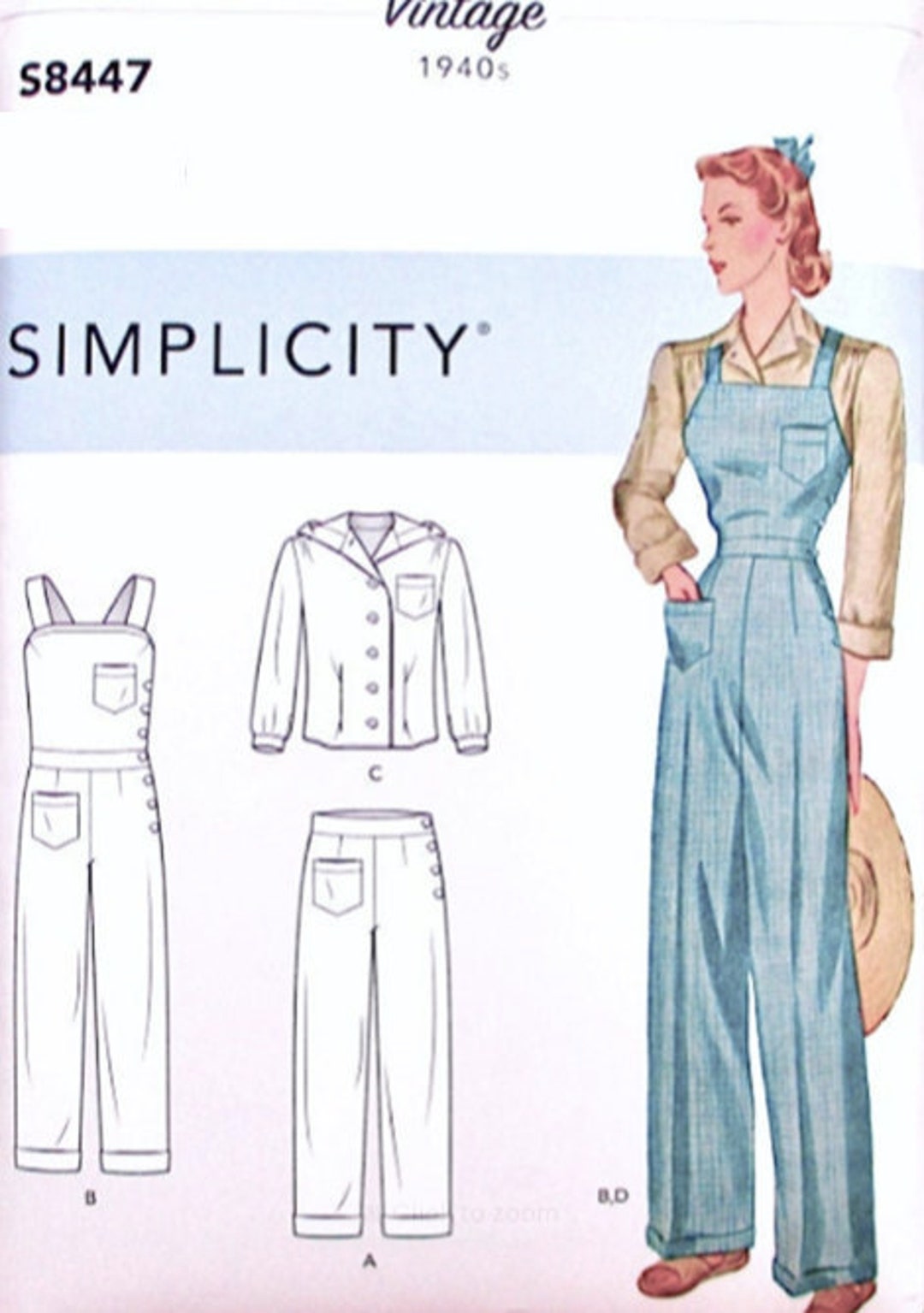 Simplicity S8447 1940s WW2 Coveralls Blouse Slacks Overalls Darted ...