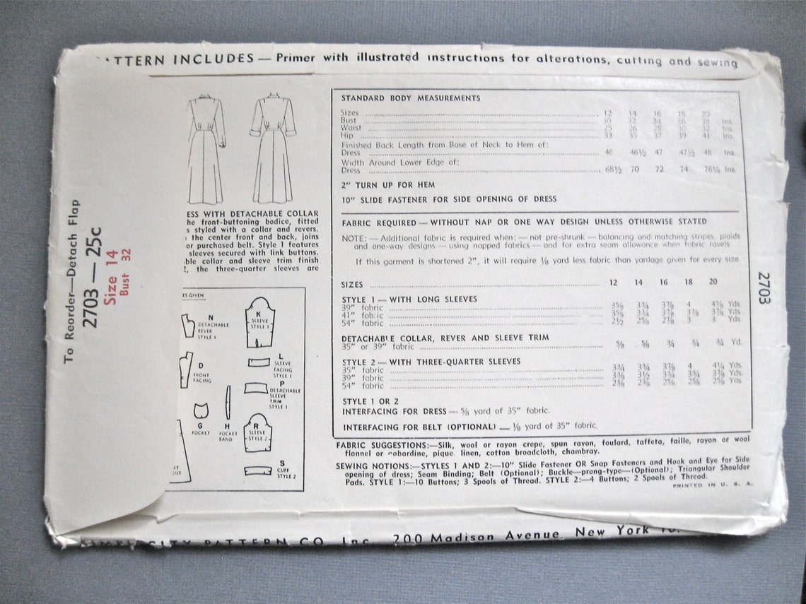 Vintage Late 1940s Dress Sewing Pattern by Simplicity 2703 - Etsy