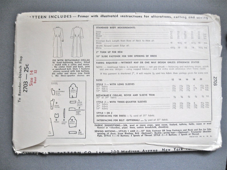 Vintage Late 1940s Dress Sewing Pattern by Simplicity 2703 - Etsy