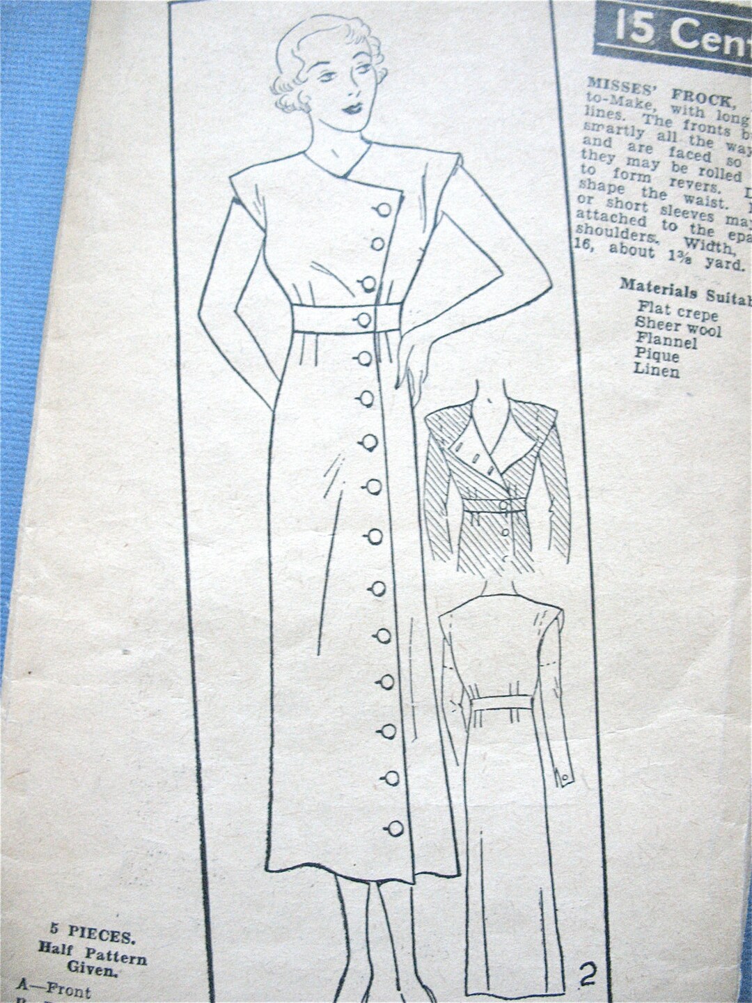 1930s One-piece Dress Pattern Excella E4122 Original Vintage Easy-to ...