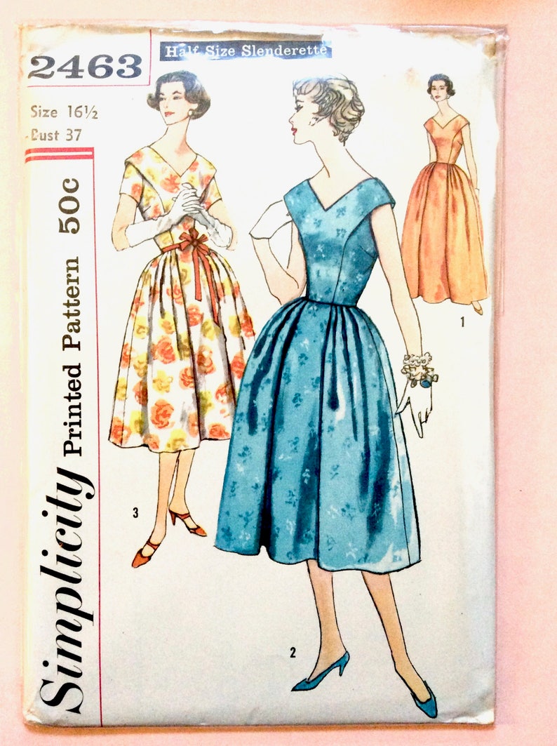 Uncut 1950s Evening Dress and Day Dress Simplicity 2463 Bust 37 Inches ...