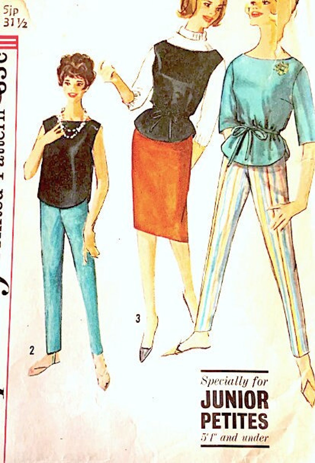 Simplicity 4192 Junior Petites Cigarette Pants 60s Skirt, Tapered Pants ...