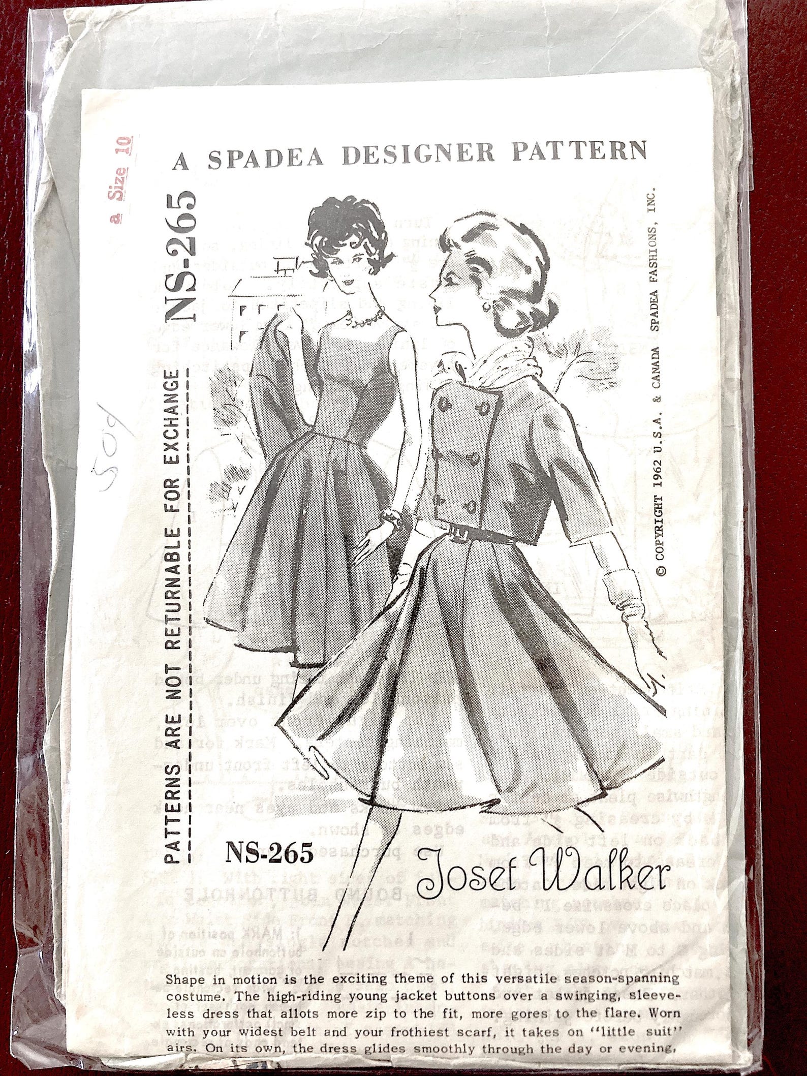 Spadea Designer Dress Pattern Joset Walker NS-265 1950s or Early 60s ...