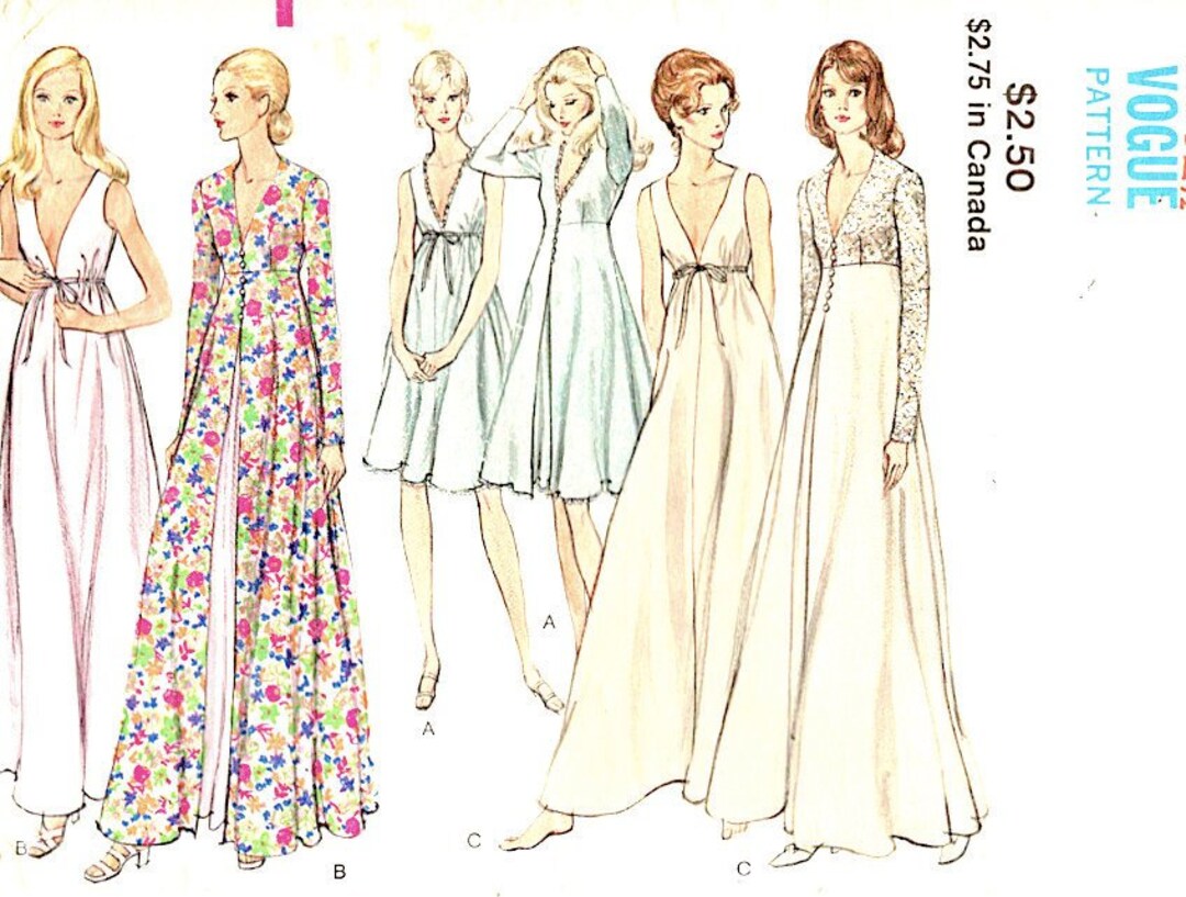 Vogue 8171 1970s Misses Lingerie Romantic Lacy Empire Nightgown Robe ...