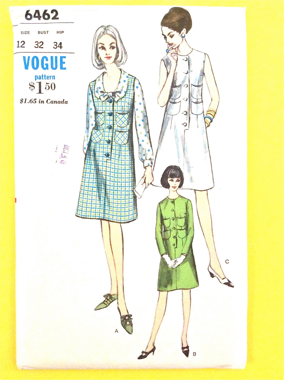 Uncut 1960s Vogue 6462 A-line, Semi-fitted, Step-in Dress or Jumper and ...
