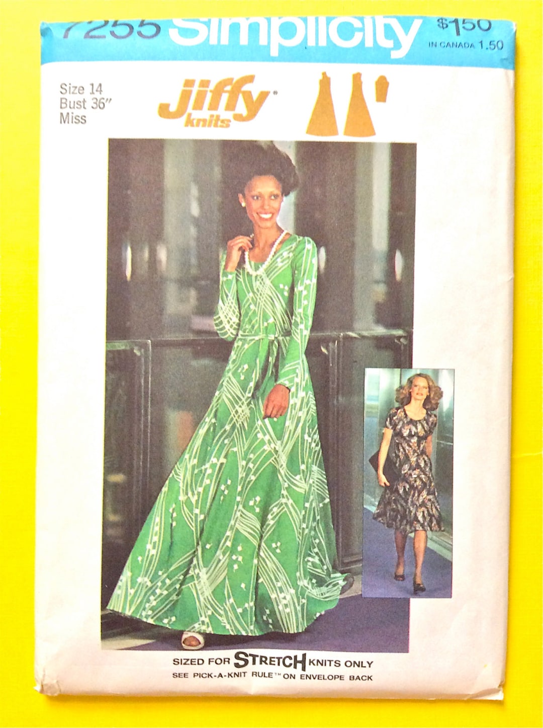 Uncut 70s Simplicity 7255 Misses' Jiffy Knit Maxi Dress Low Round ...