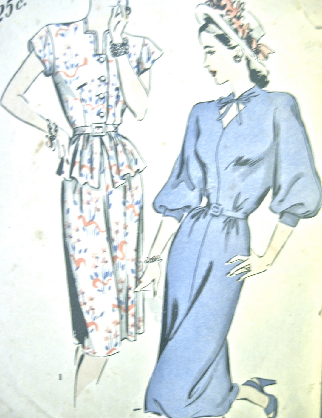 1940s Hollywood 1835 Vintage Sewing Dress Pattern Bust 32 Inches - Etsy