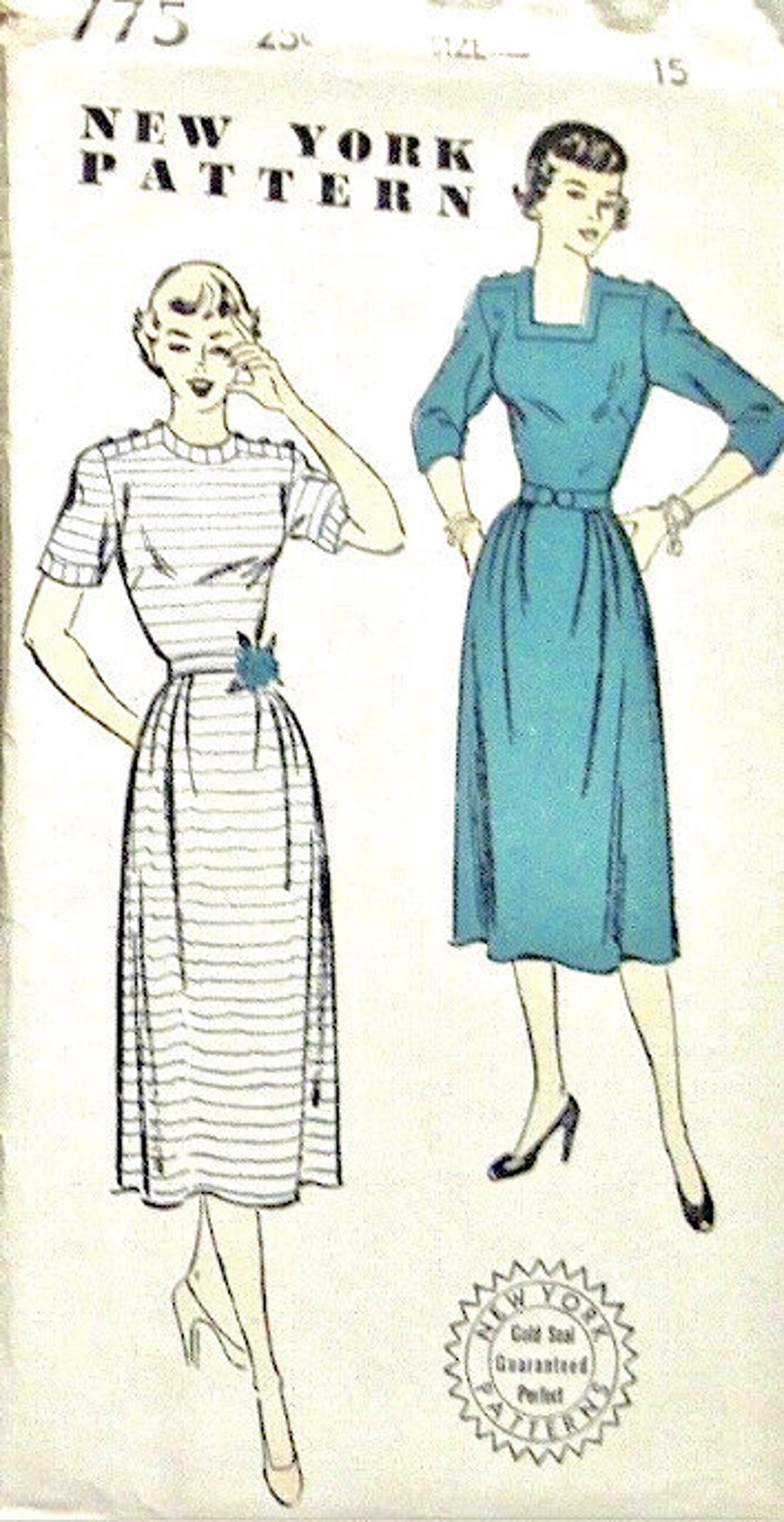 Unused 50s Dress Pattern New York Pattern 775 2 Style Neckline & 2 ...