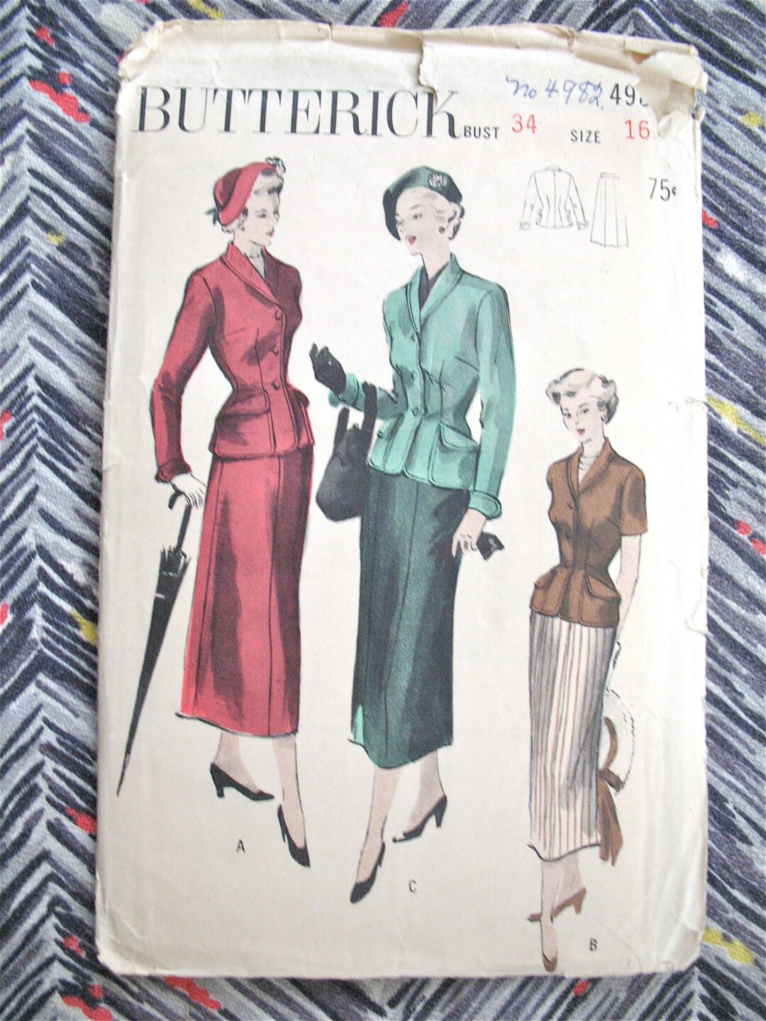 1940s Butterick 4982 Pattern for Women's Suit Pattern Vintage Sewing ...