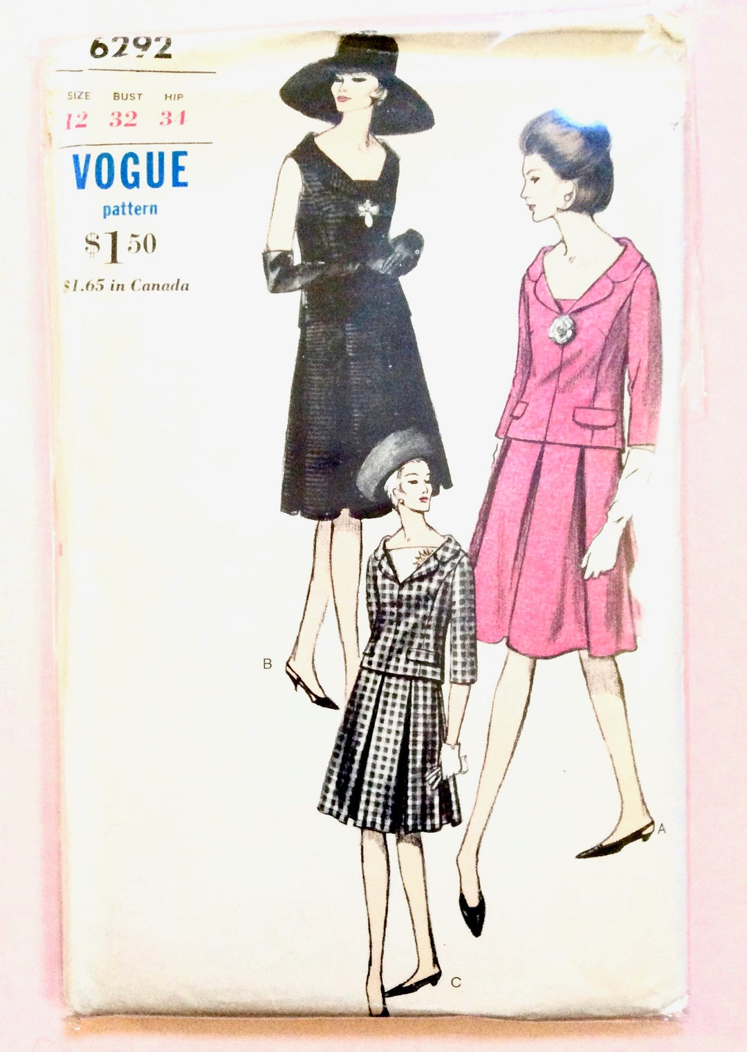 Vogue 6292 Two-piece Dress Overblouse, Self-contrast Dickey, Box ...