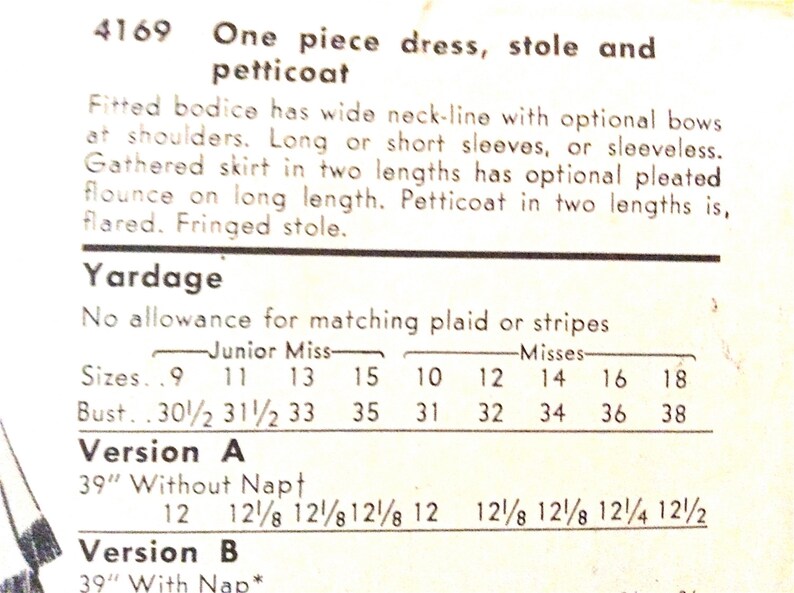 1950s Uncut Vogue Special Design 4169 Onepiece Dress Stole Petticoat ...