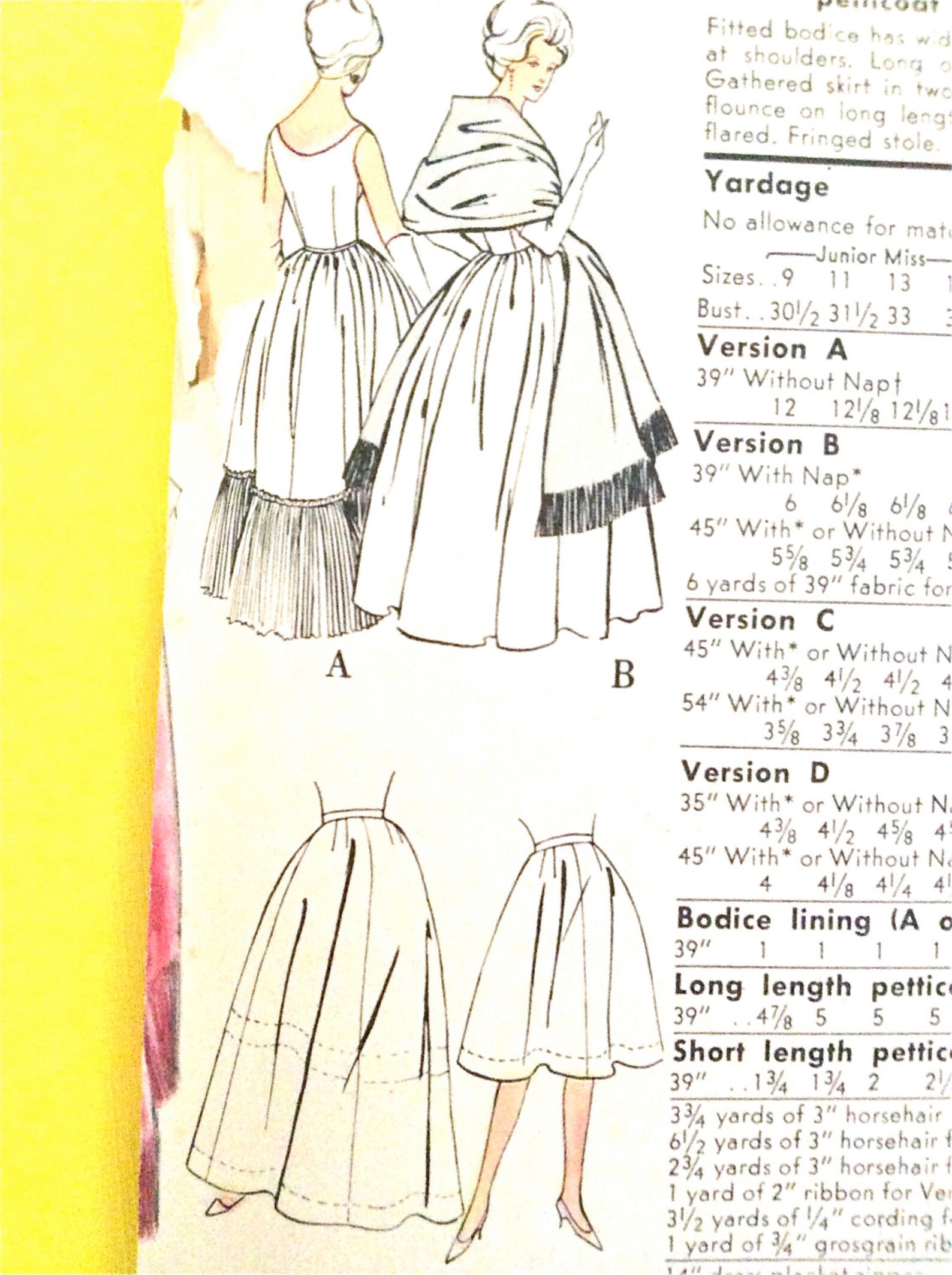 1950s Uncut Vogue Special Design 4169 Onepiece Dress Stole Petticoat ...