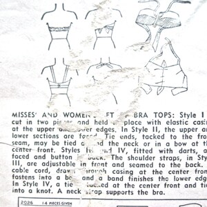1940s Simplicity 2026 Bra Top Sewing Pattern Small Bust 30 to 32 Inches ...