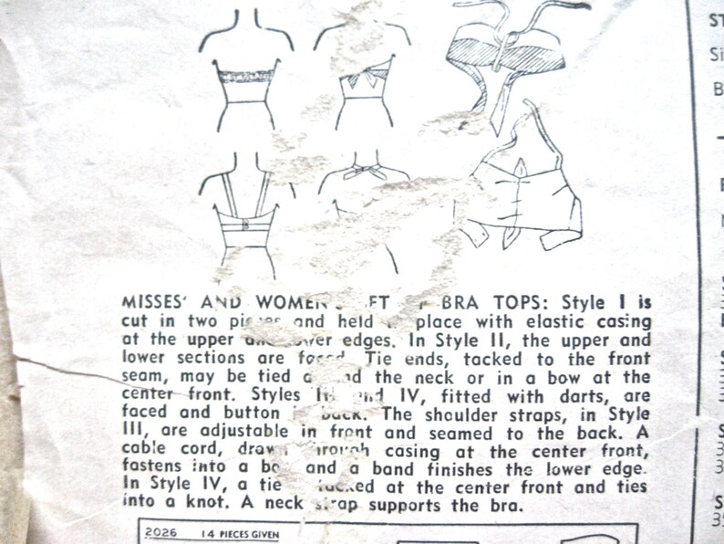 1940s Simplicity 2026 Bra Top Sewing Pattern Small Bust 30 to 32 Inches ...