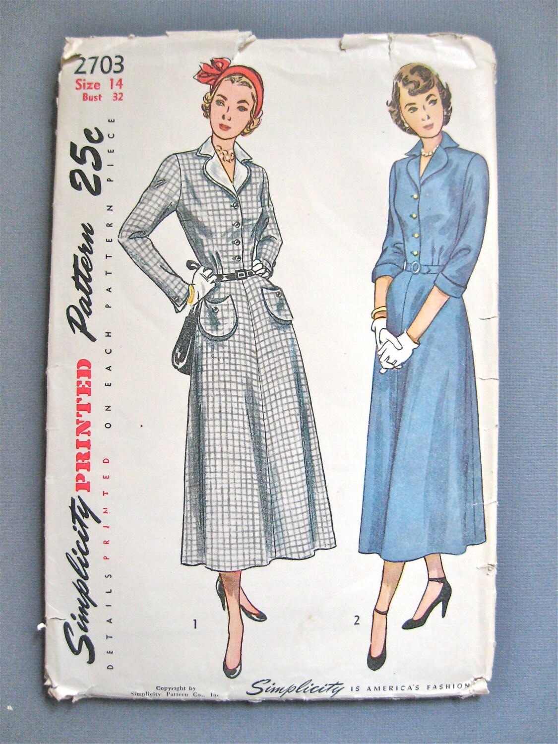 Vintage Late 1940s Dress Sewing Pattern by Simplicity 2703 - Etsy