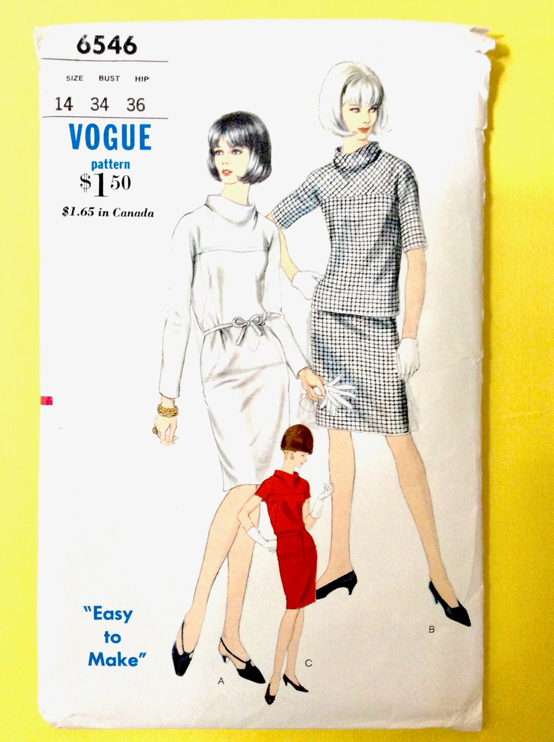 Uncut Vogue 6456 One-piece Shift Dress or Two-piece Dress, Cowl ...