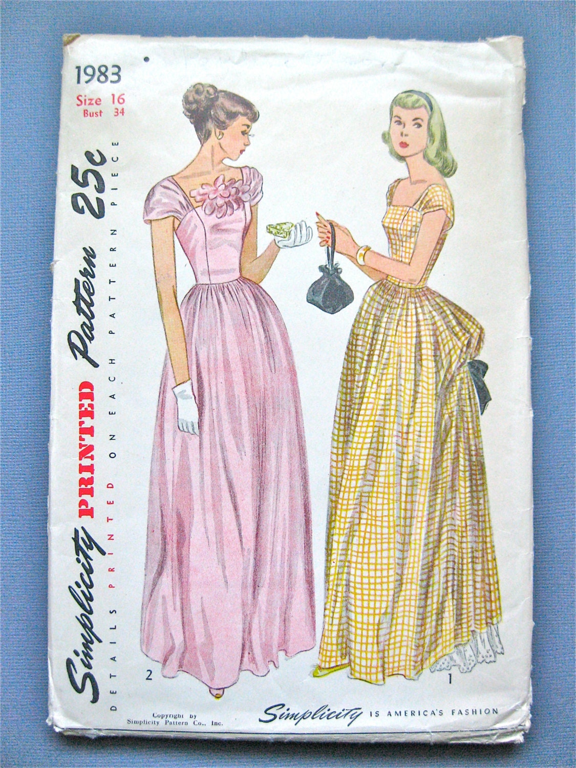 Simplicity 1983 Vintage 1940s Formal Gown Sewing Pattern. Uncut. Bust ...