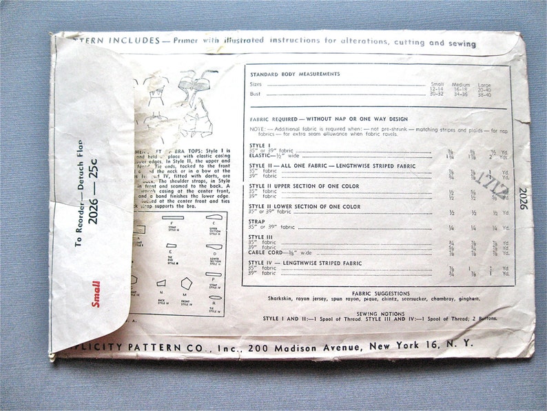 1940s Simplicity 2026 Bra Top Sewing Pattern Small Bust 30 to 32 Inches ...