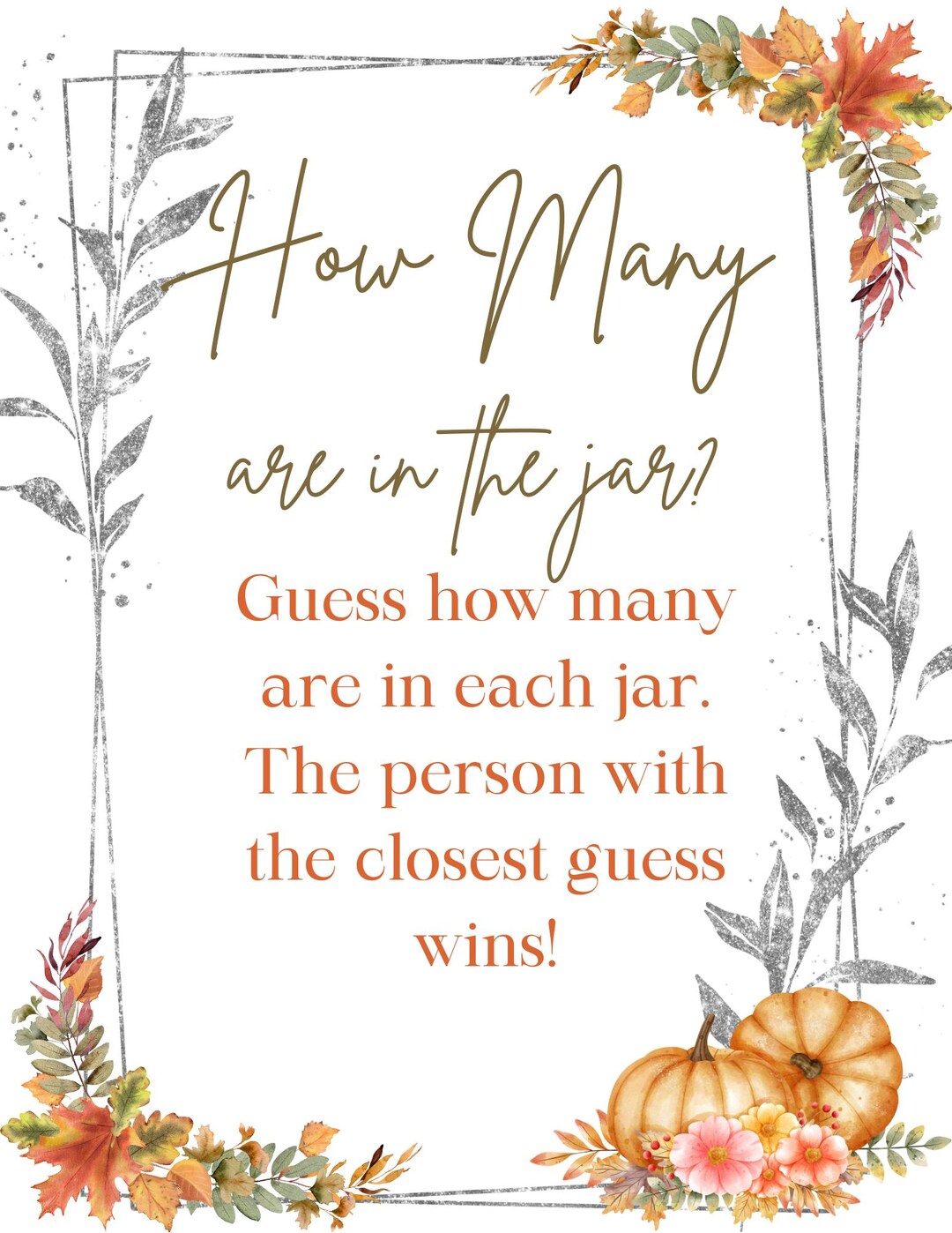 Printable Candy Guessing Game Digital File: Fall Themed - Etsy