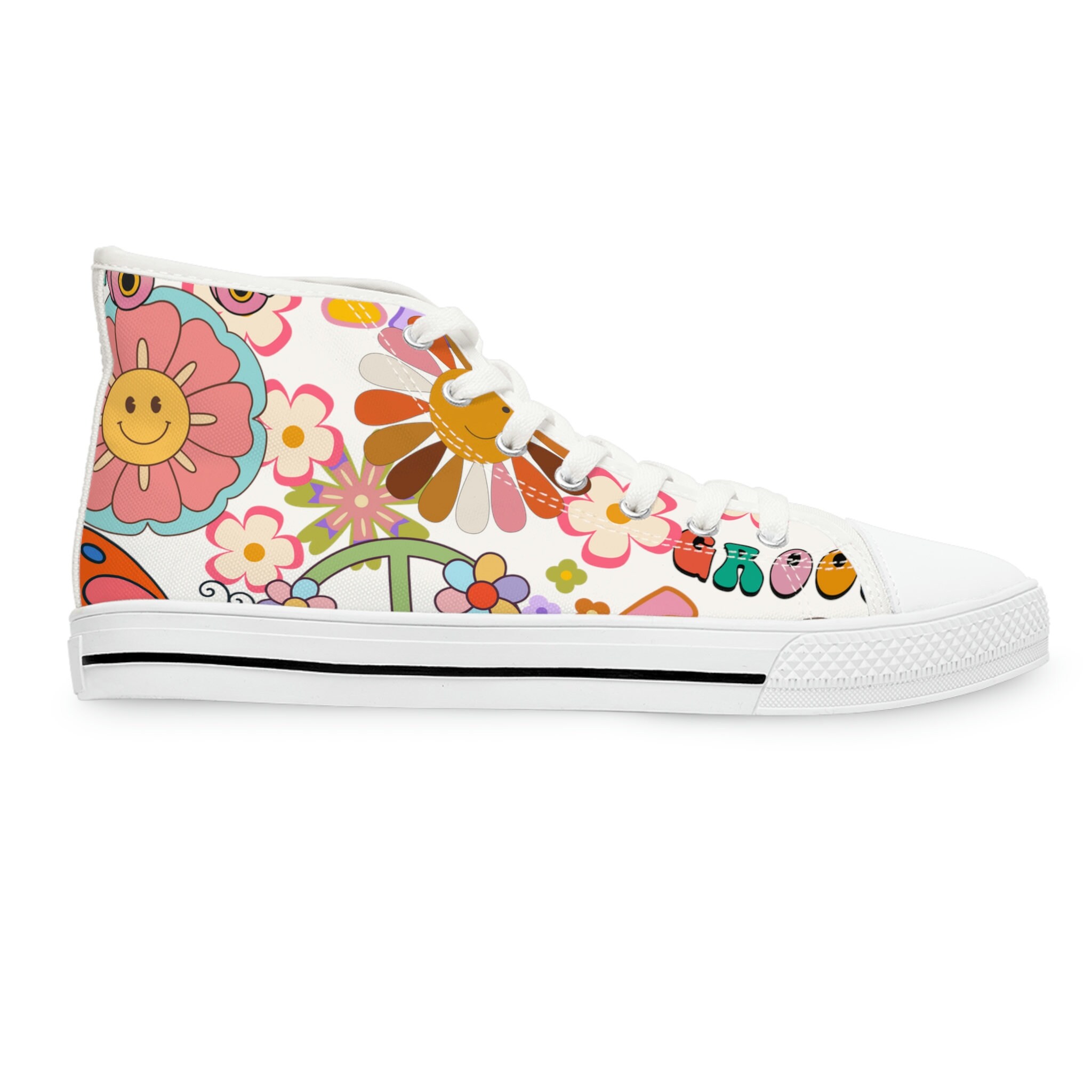 Groovy Retro Peace Sign Canvas Tennis Shoes Converse Inspired - Etsy