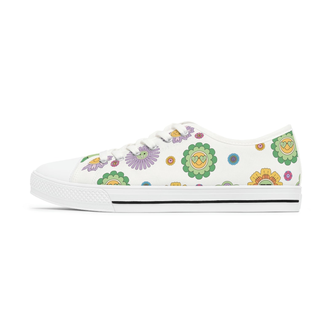 Smiley Face-womens-low Top-tennis Shoes-flowers-retro-convers-inspired ...