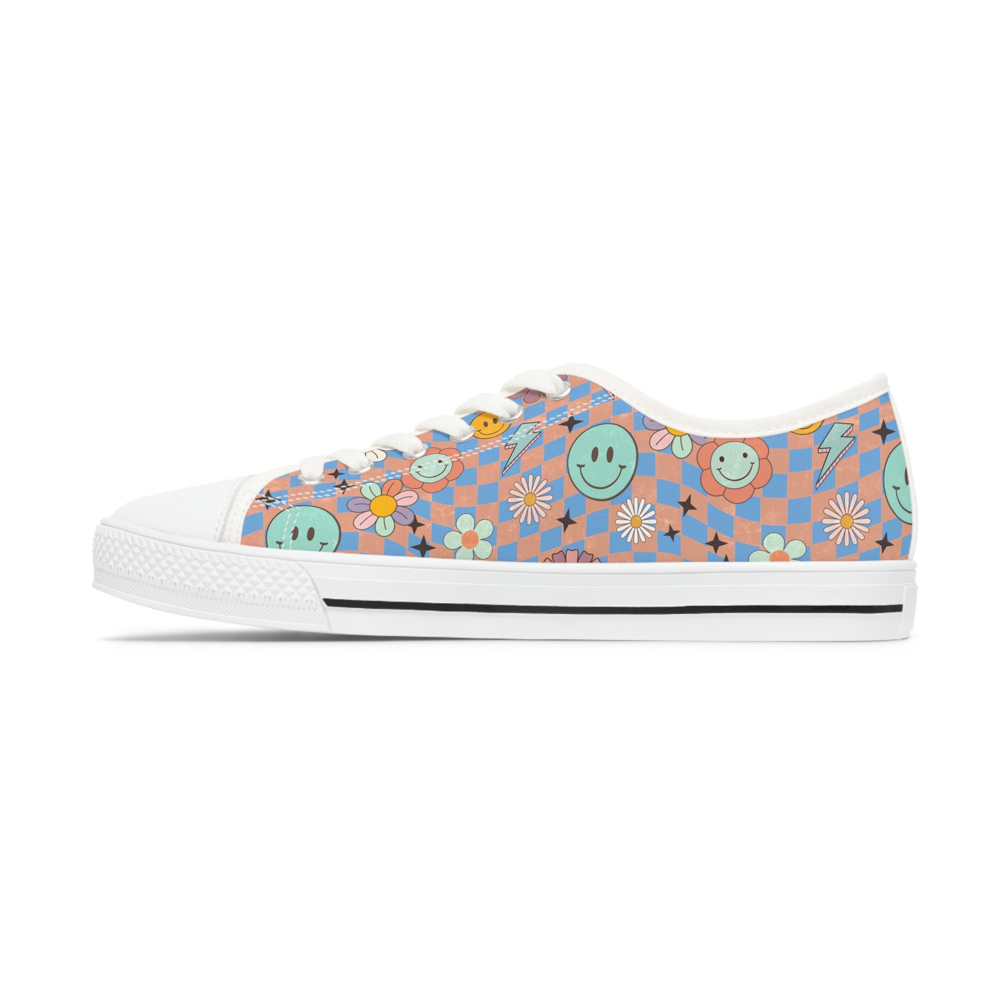 Peace Sign-sneakers-retro-smiley Face-canvas-low Top-tennis Shoes ...