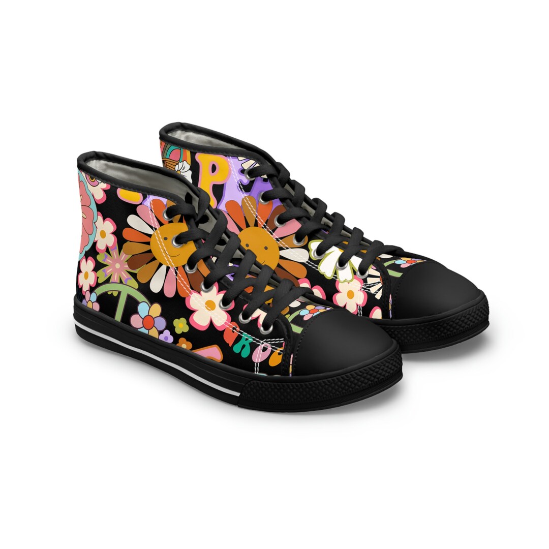 Groovy Retro Peace Sign Canvas Tennis Shoes, Converse Inspired Colorful ...