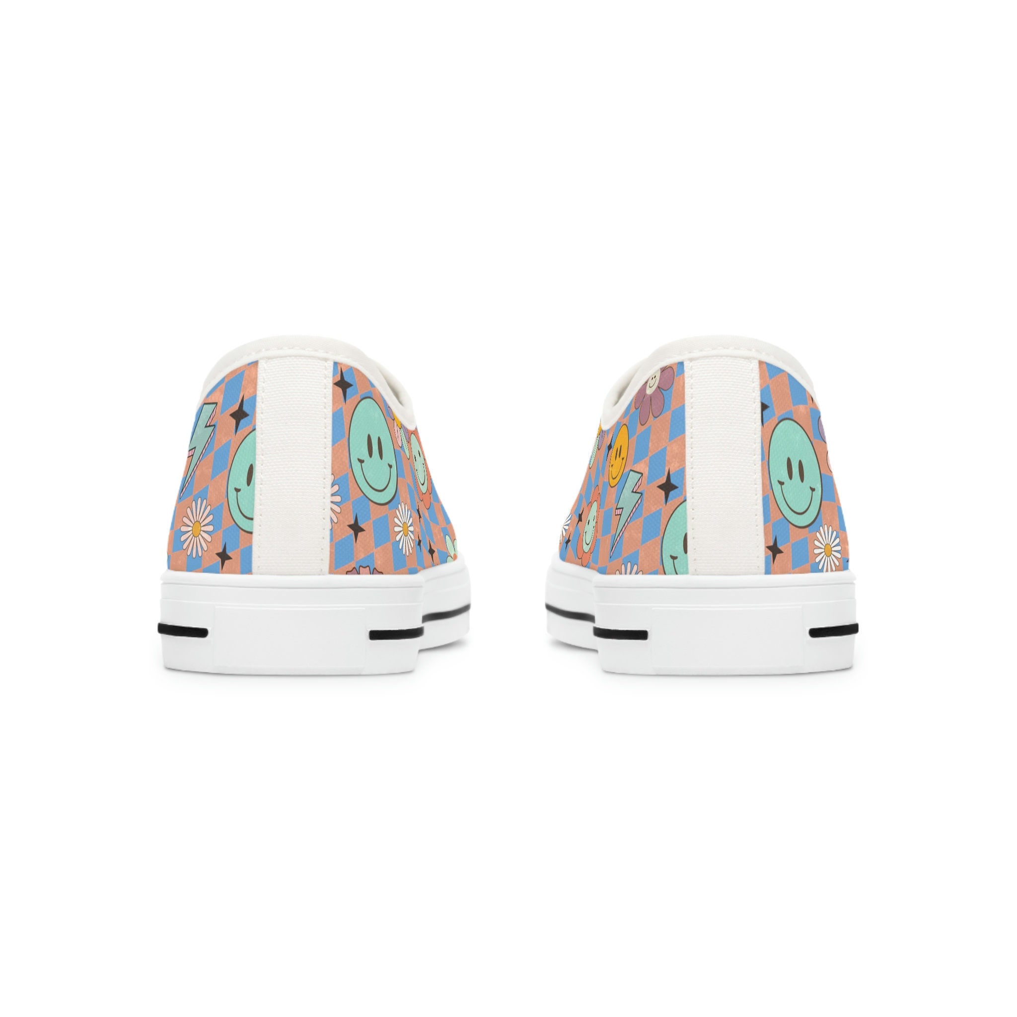 Peace Sign-sneakers-retro-smiley Face-canvas-low Top-tennis Shoes ...