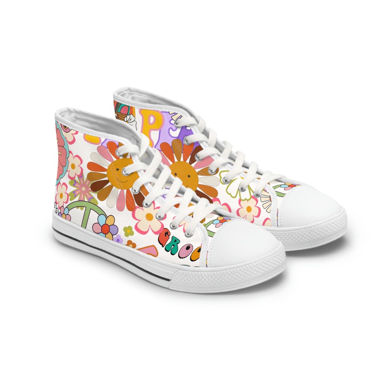 Groovy Retro Peace Sign Canvas Tennis Shoes Converse Inspired - Etsy