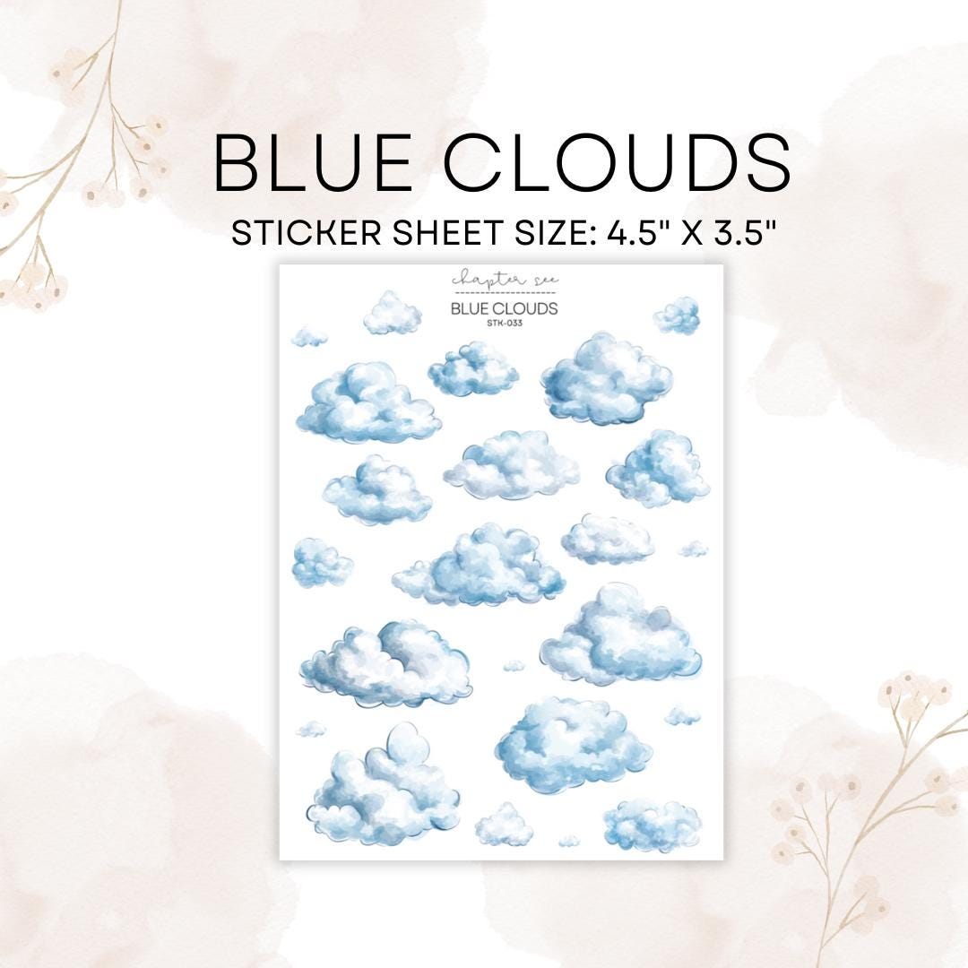 Pastel Blue Cloud Sticker Sheet | Dreamy Sky Stickers | Waterproof ...