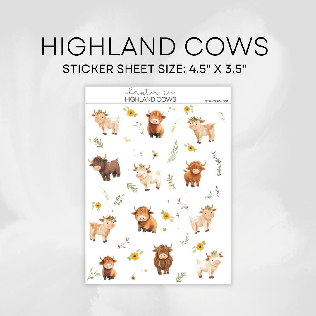 Highland Cows Mini Sheet Junk Journal Deco Tape Hobonichi Sticker Sheet ...